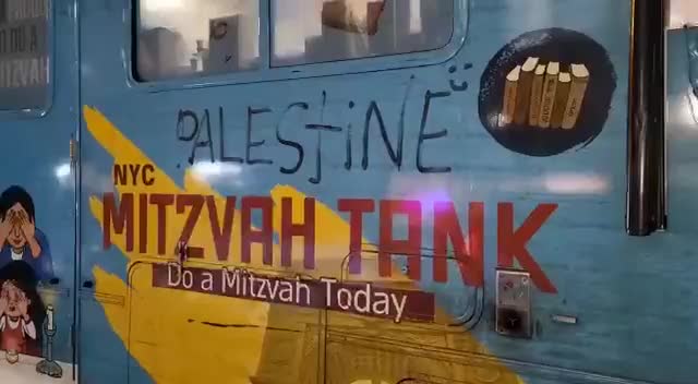'Mitzvah Tank NYC' Mobile Synagogue Vandalized with Pro-Palestine Graffiti, Manhattan, New York ...